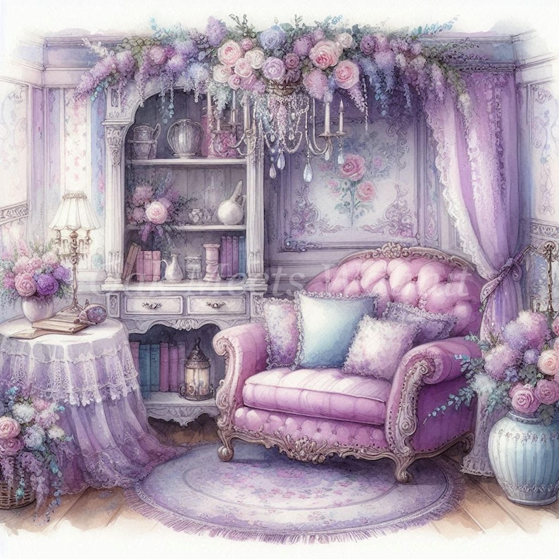 Purple Cozy Nook Clipart Bundle: Watercolor Illustrations (digital ...