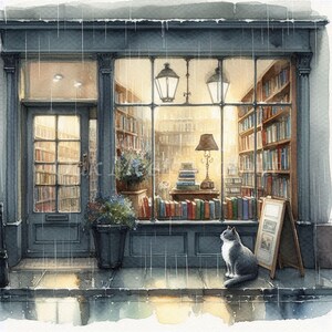 Rainy Day Book Store Clipart Bundle- 10 High Quality Watercolor Jpgs ...