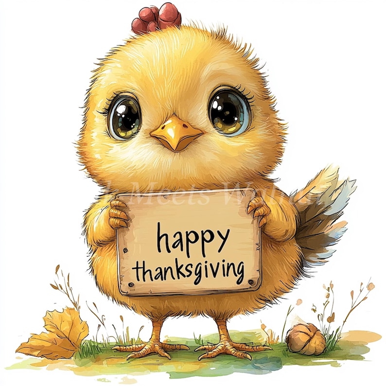 Thanksgiving Baby Chicken Clipart Bundle: Watercolor Jpgs (digital ...