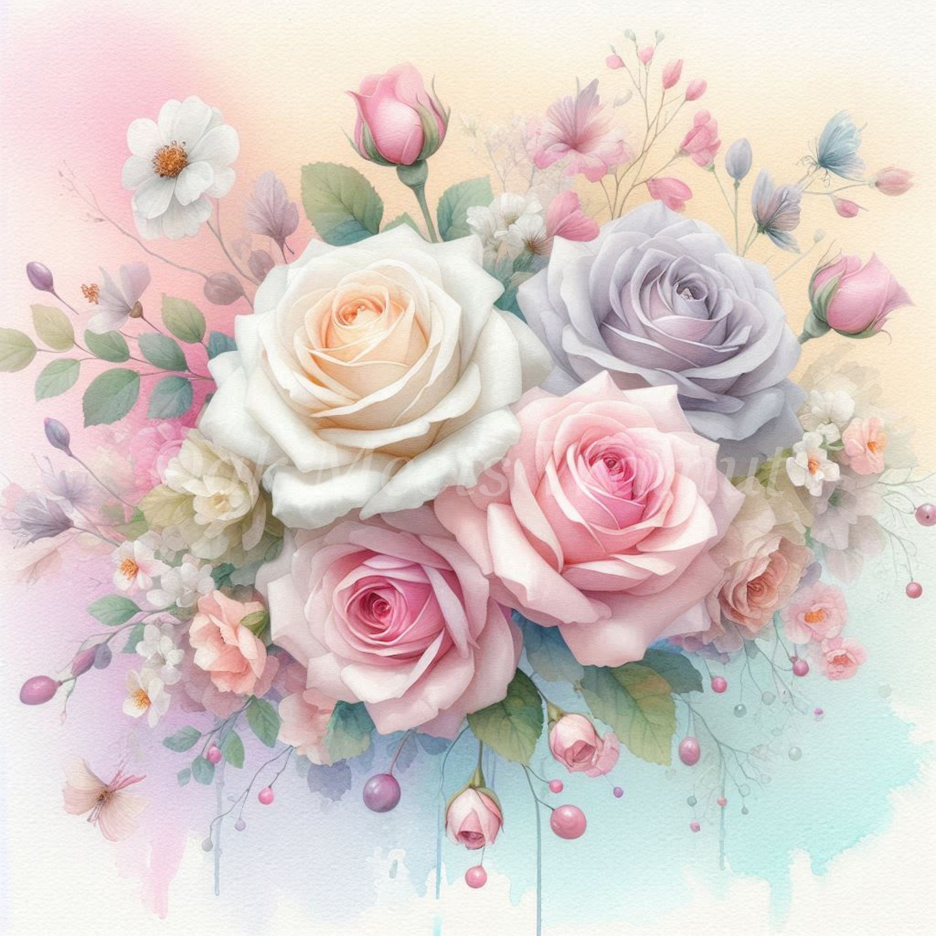 Pastel Roses Clipart Bundle 10 High Quality Watercolor Jpgs, Printable ...