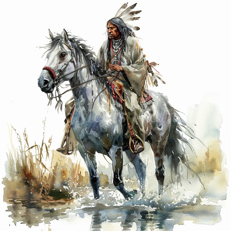Watercolor Native American Horse Clipart: 10 JPG Graphics (digital ...