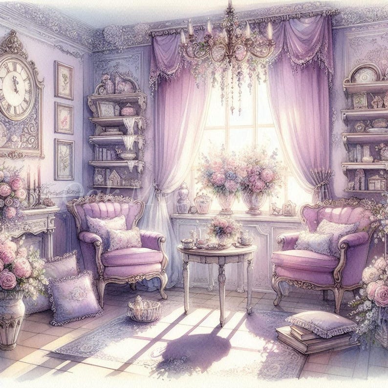 Purple Cozy Nook Clipart Bundle: Watercolor Illustrations (digital ...