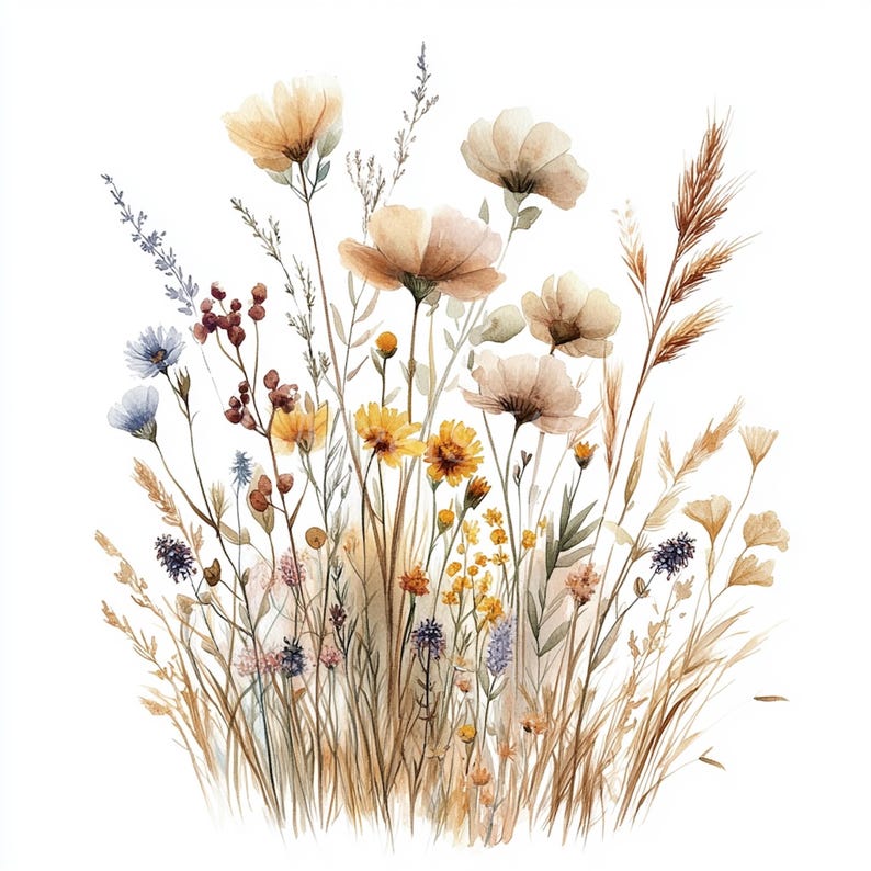 Boho Flowers Bouquet Clipart Bundle- 10 High Quality Watercolor Jpgs ...