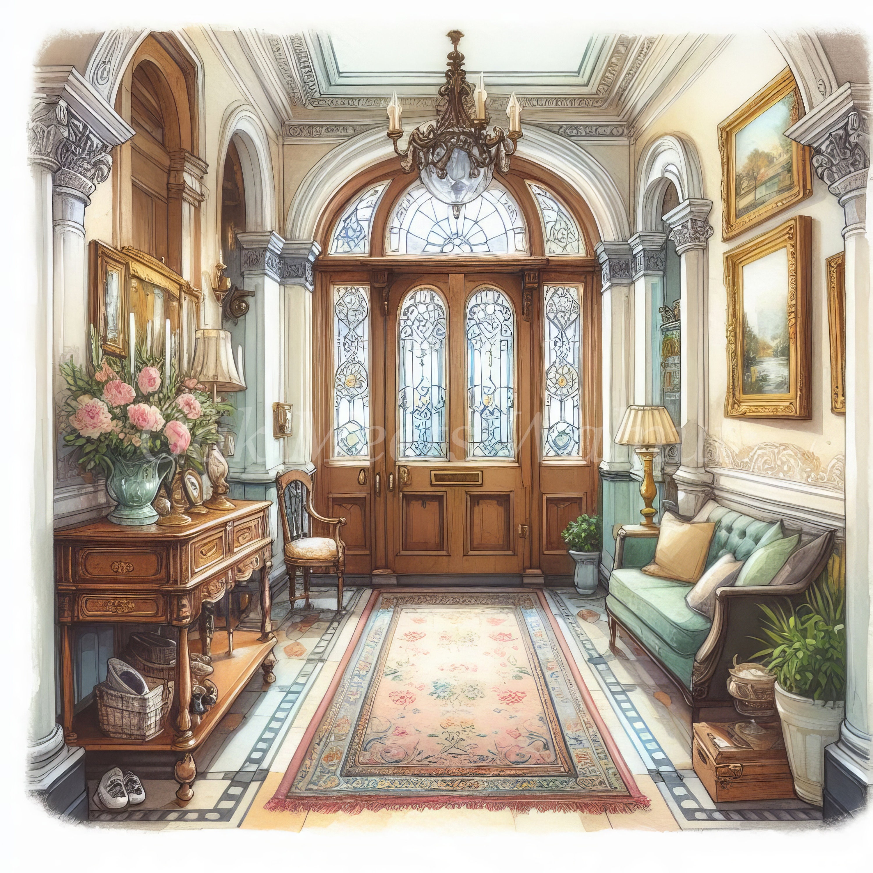 Victorian Entryway Clipart Bundle 10 High Quality Watercolor Jpgs ...