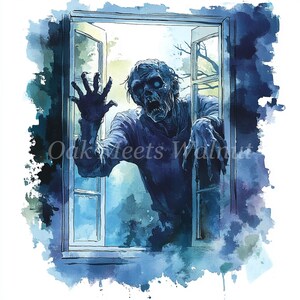 Zombie at Window Clipart Bundle- 10 High Quality Watercolor Jpgs ...
