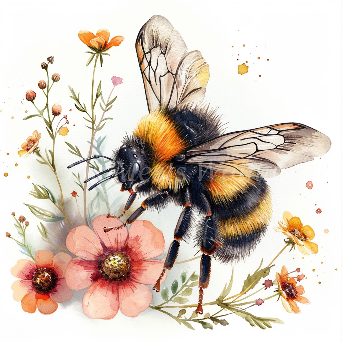 Lovely Bee With Flowers Clipart Bundle 10 High Quality Jpgs, Insect ...