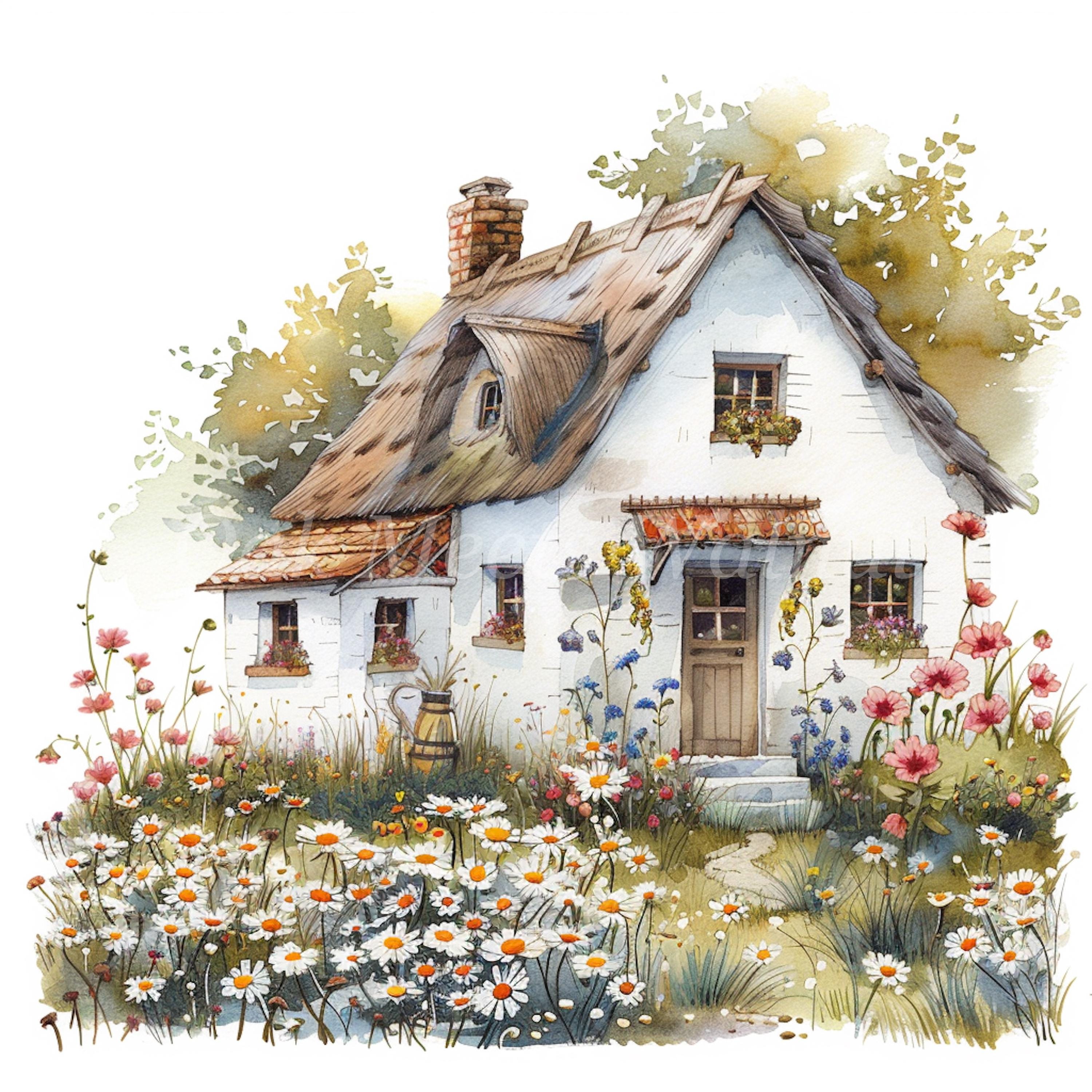 Watercolor Cottage House Clipart Bundle: Cottagecore Images (digital ...
