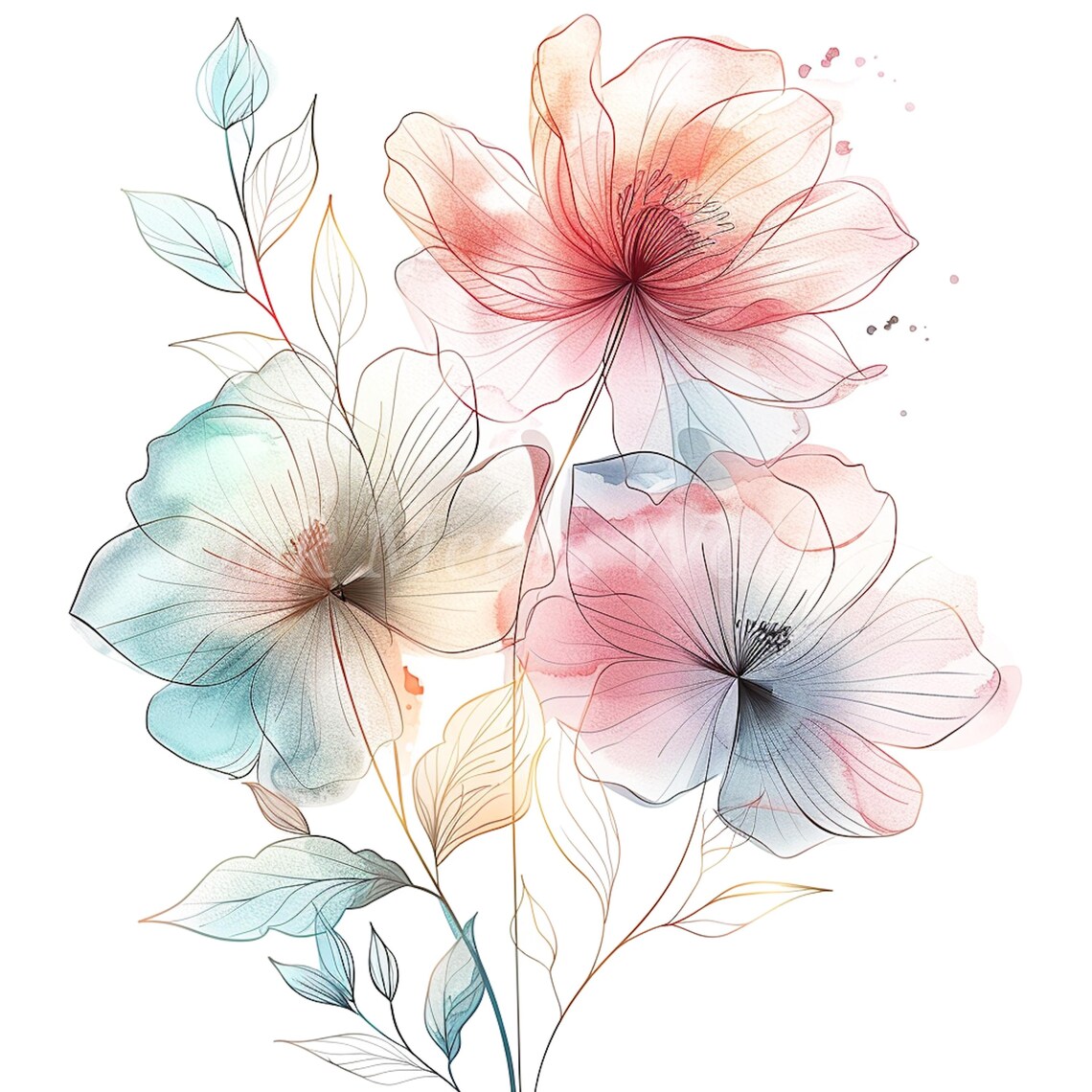 Abstract Pastel Flowers Clipart Bundle 10 High Quality Watercolor Jpgs ...