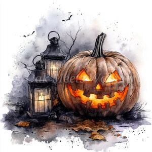 Halloween Pumpkin Bundle- 10 High Quality Watercolor Jpgs, Scary Mixed ...