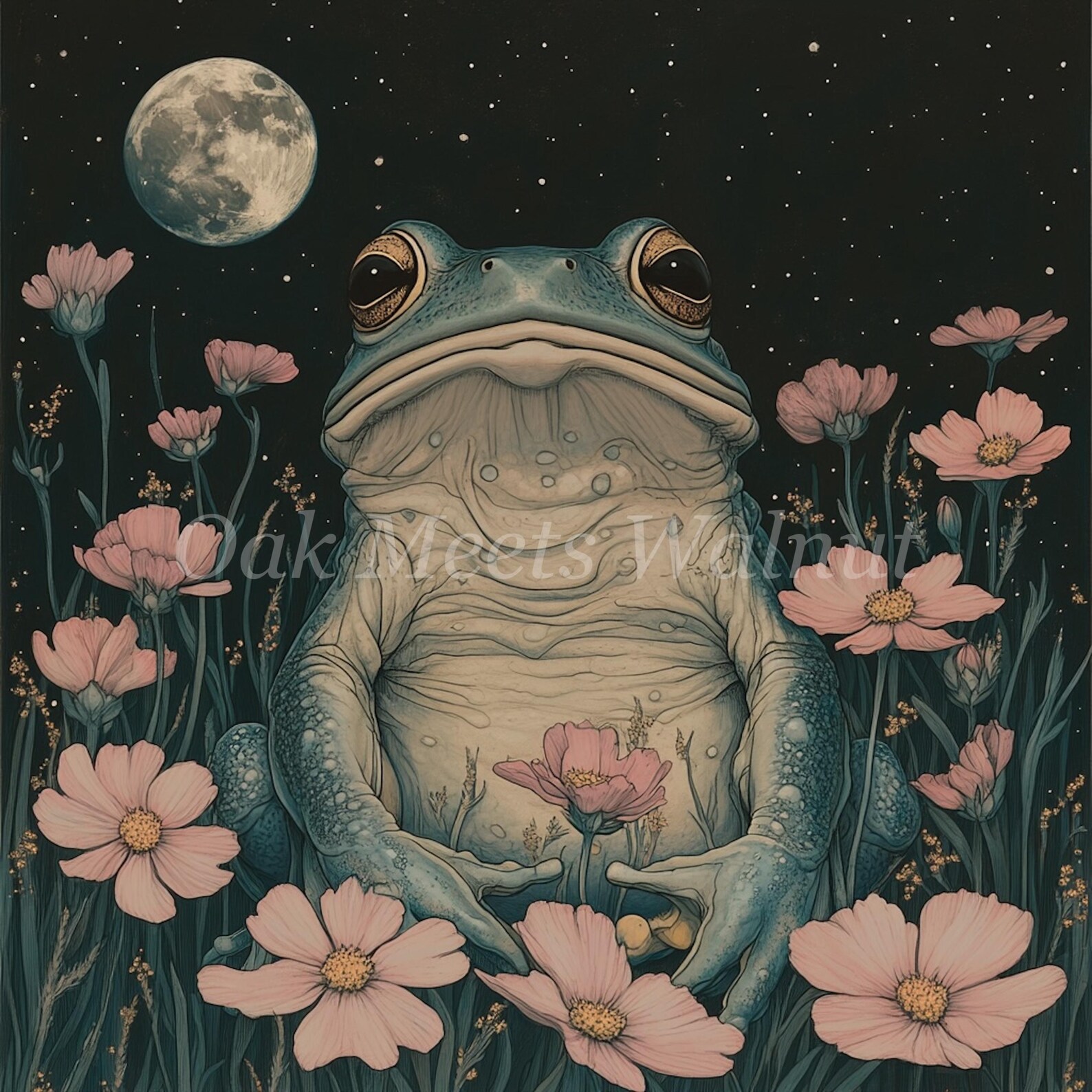 Frog in Moon Light Night Clipart Bundle- 10 High Quality Watercolor ...