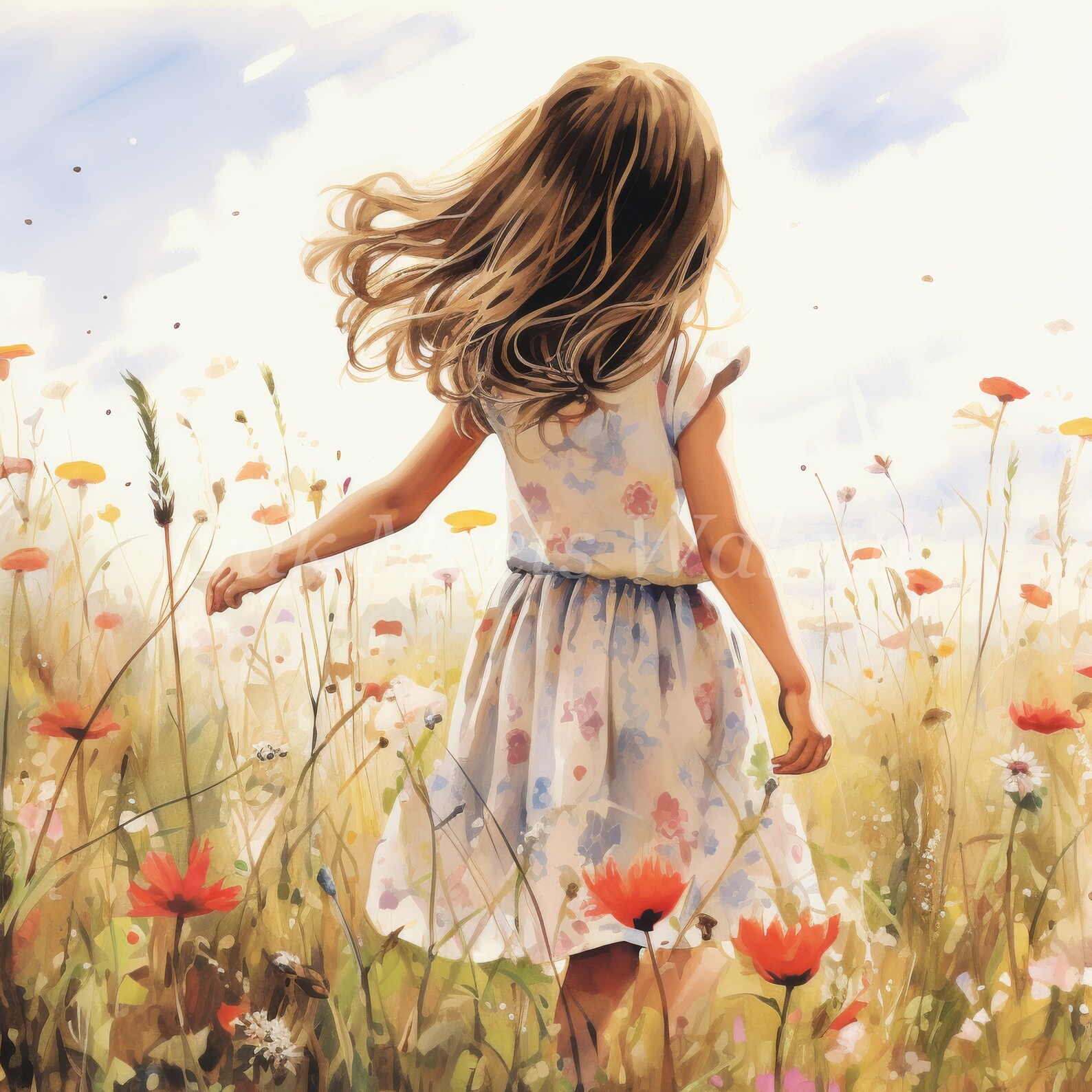 Girl in a Flower Field Clipart Bundle Pack, 12 X 12 Digital Paper, 10 ...