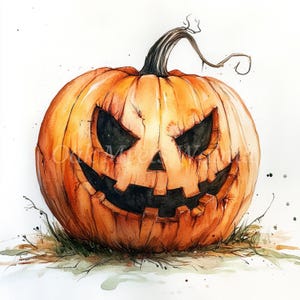 Halloween Pumpkin Bundle- 10 High Quality Watercolor Jpgs, Scary Mixed ...