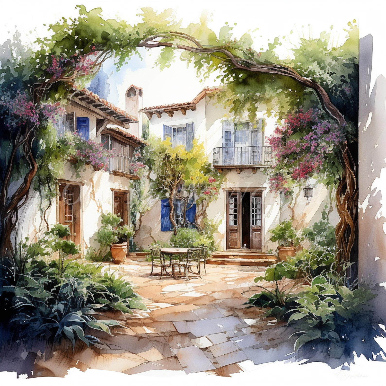 Courtyard Garden Clipart Bundle- 10 High Quality Watercolor Jpgs ...