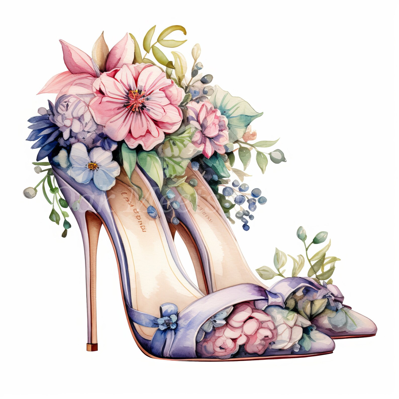 Floral Prom Shoes Clipart Bundle 10 High Quality Watercolor Jpgs ...