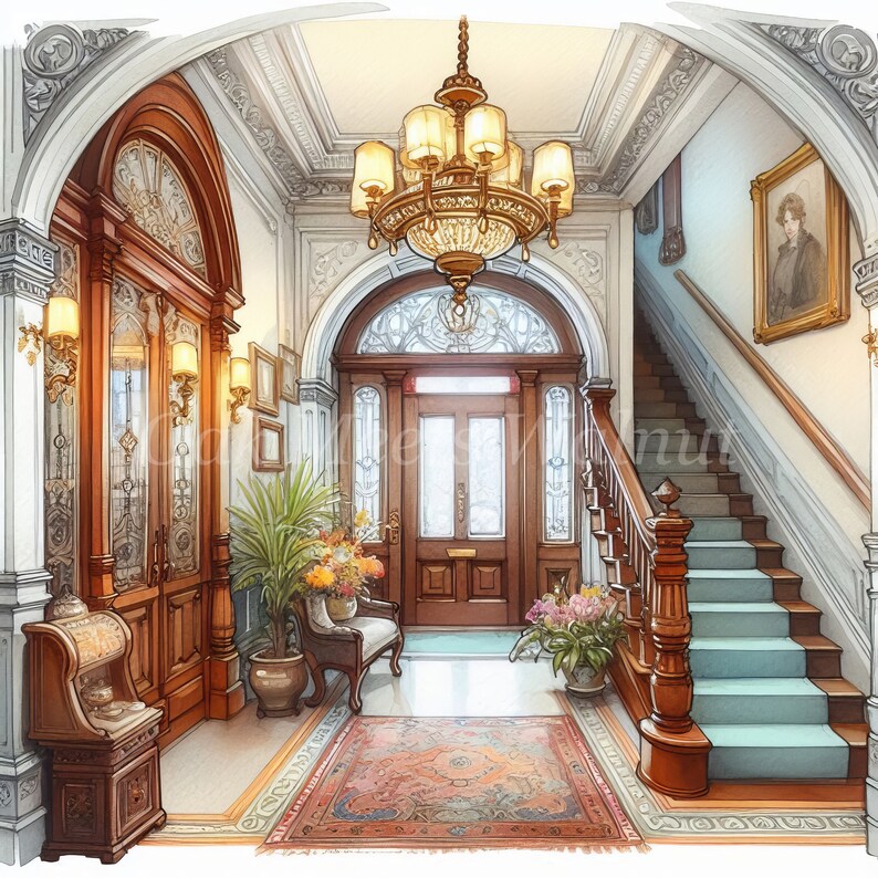 Victorian Entryway Clipart Bundle 10 High Quality Watercolor Jpgs ...