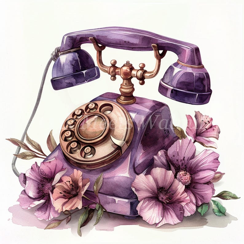 Vintage Telephone With Flowers Clipart Bundle- 10 High Quality ...