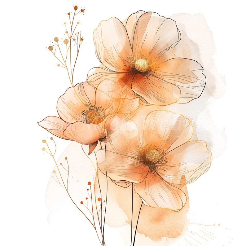 Watercolor Peach Flowers Clipart: Abstract Floral Graphics (digital ...