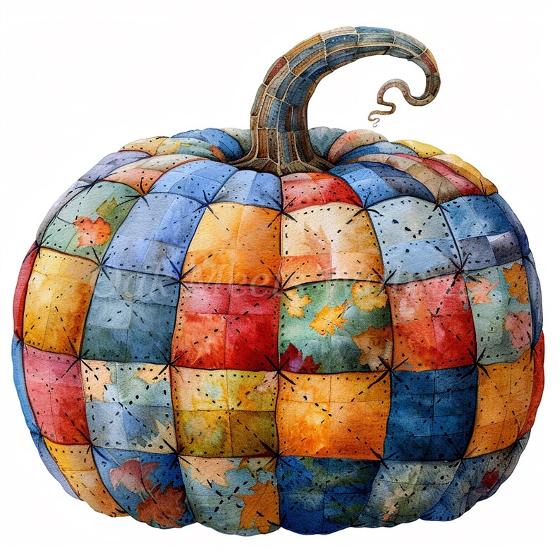 Patchwork Pumpkin Clipart Bundle- 10 High Quality Watercolor Jpgs ...