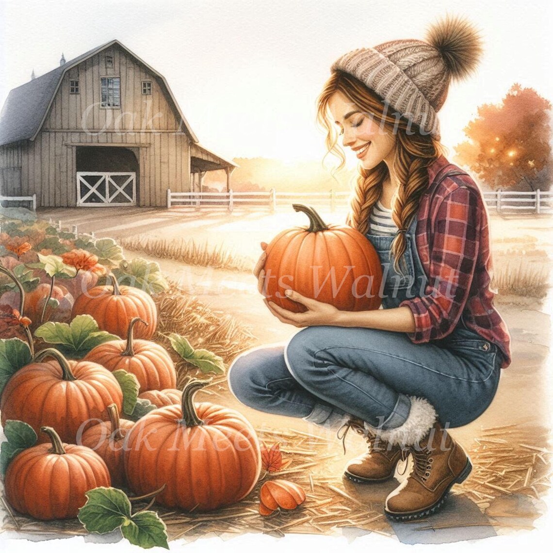 Pumpkin Farm Clipart Bundle: Watercolor Fall Harvest (digital Download ...