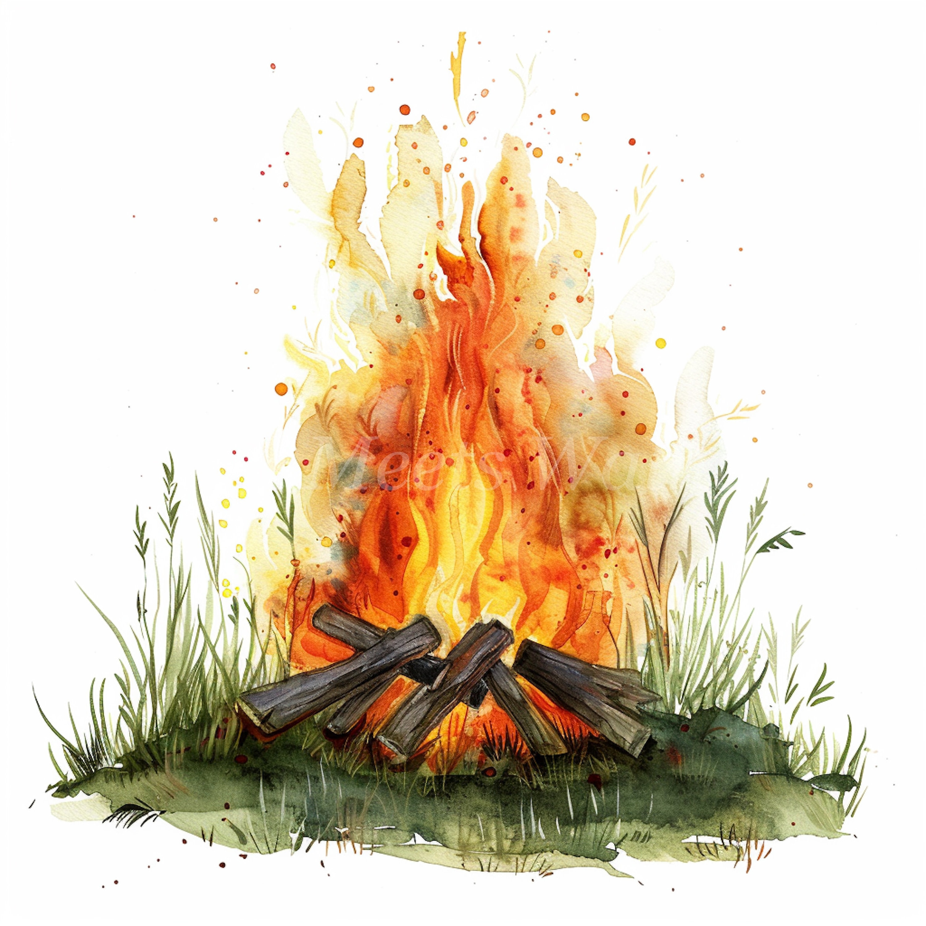 Bonfire & Campfire Clipart Bundle 10 High Quality Watercolor Jpgs ...