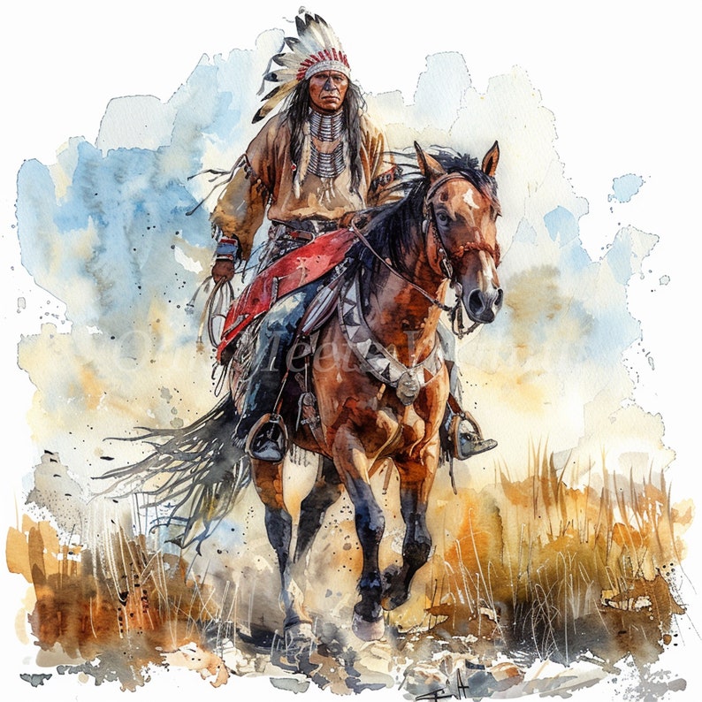Watercolor Native American Horse Clipart: 10 JPG Graphics (digital ...