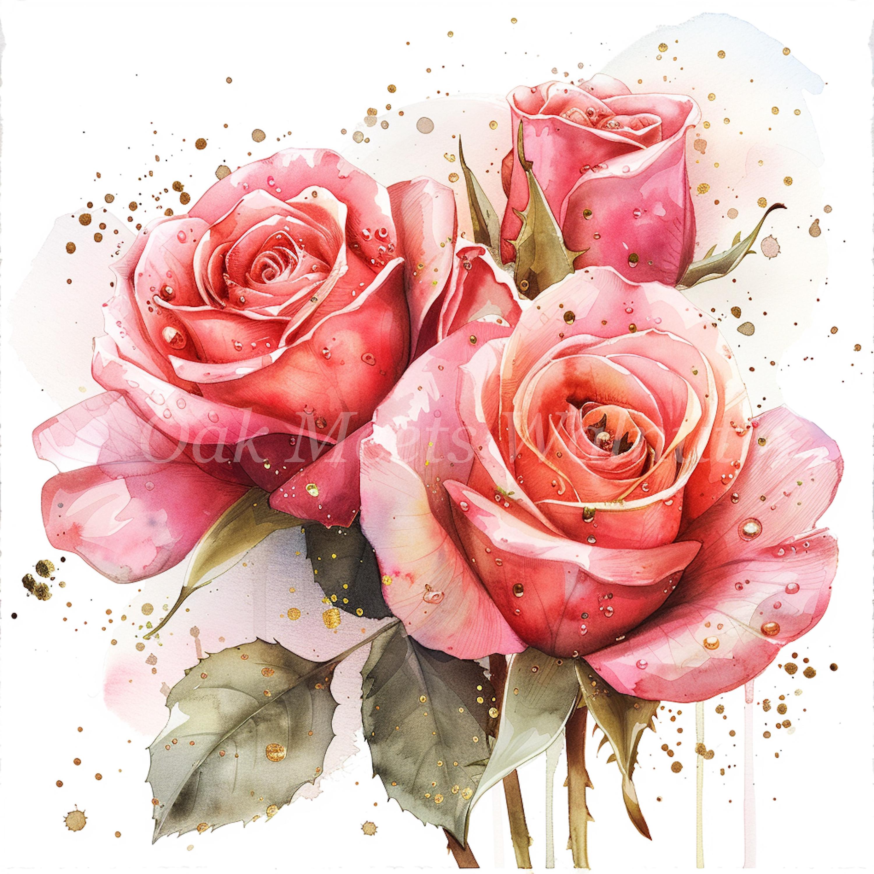 Pink Roses With Golden Glitter Clipart Bundle 10 High Quality Jpgs ...