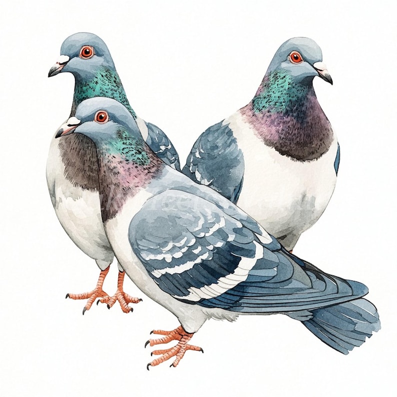 Watercolor Pigeon Clipart Bundle: Printable Bird Illustrations (digital ...