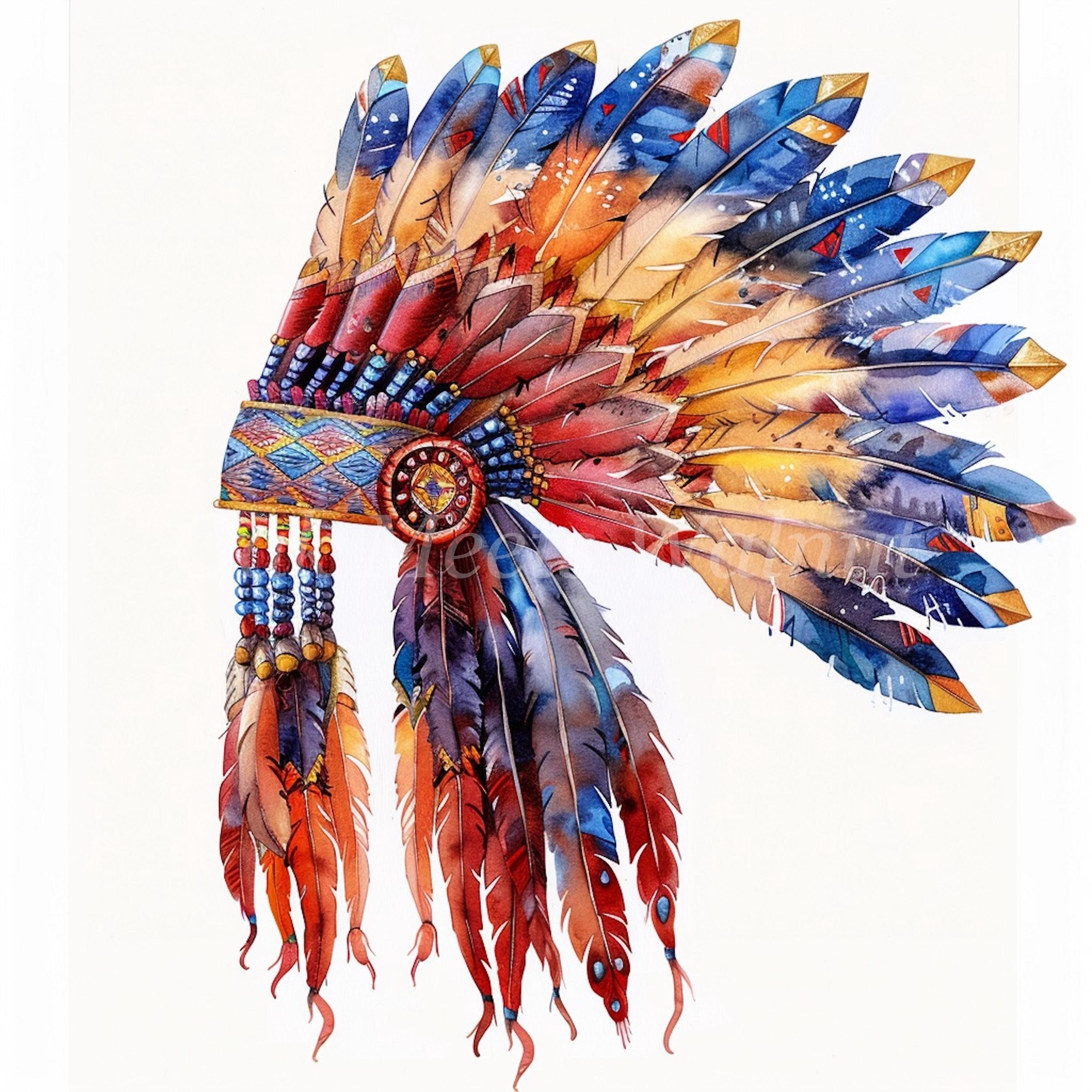 Native American Head Dress Clipart Bundle- 10 High Quality Watercolor ...
