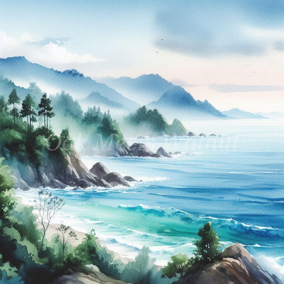 Ocean Landscape Clipart Bundle: Watercolor Beach Illustrations (digital ...