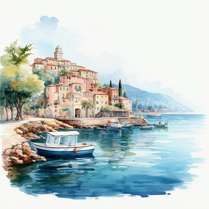 Italian Coast Watercolor Clipart Bundle: Landscape Images (digital ...