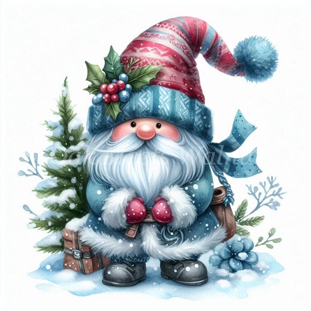 Winter Christmas Gnome Clipart Bundle- 10 High Quality Watercolor Jpgs ...