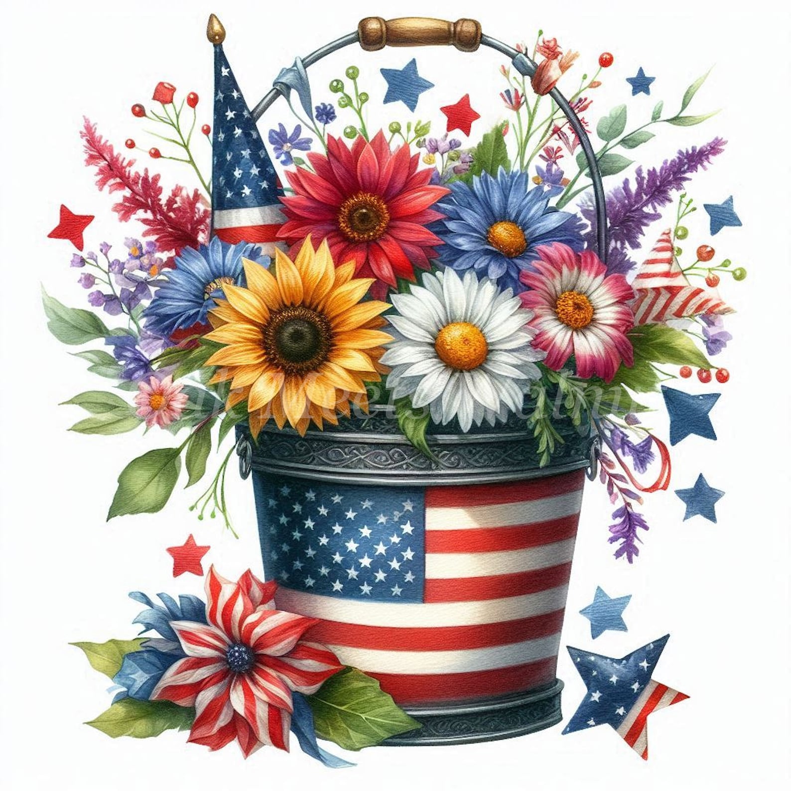 Patriotic Flowers Clipart Bundle- 10 High Quality Watercolor Jpgs ...