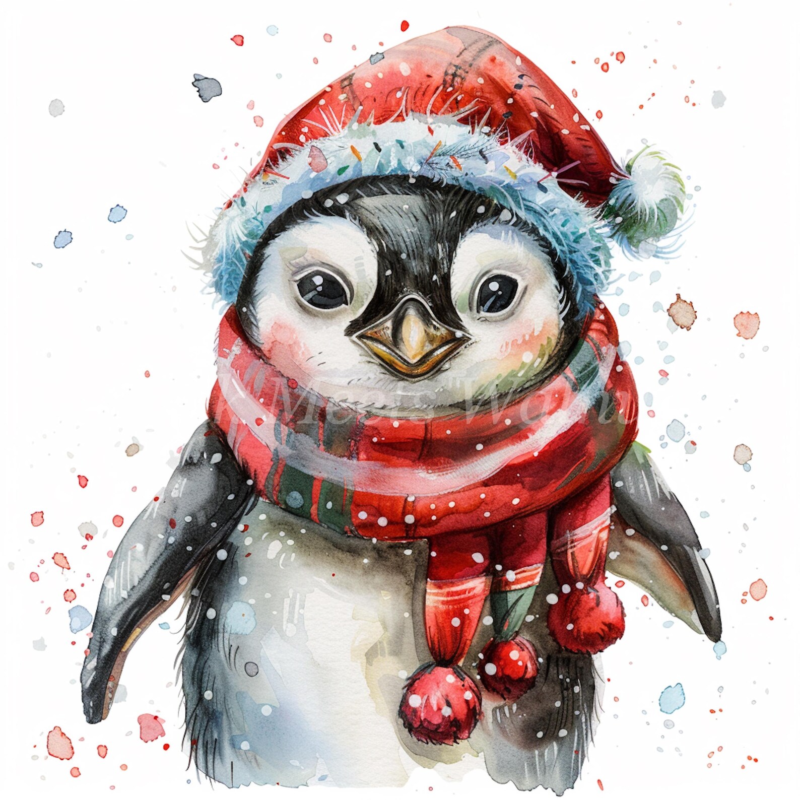 Christmas Penguin Watercolor Clipart Bundle: Holiday JPG Images ...