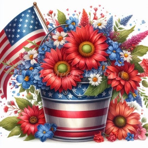 Patriotic Flowers Clipart Bundle- 10 High Quality Watercolor Jpgs ...
