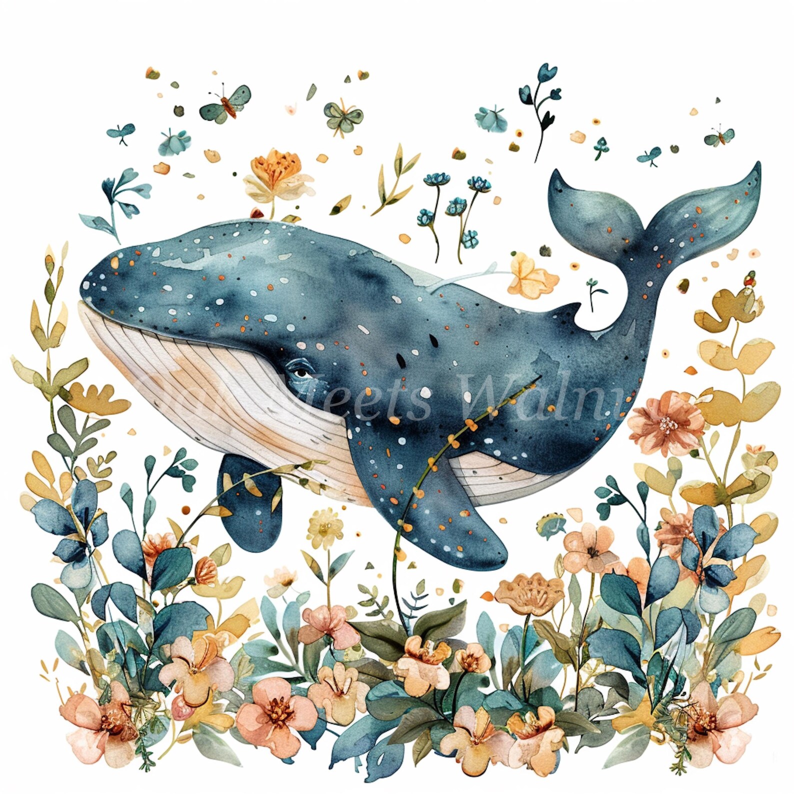 Floral Whale Watercolor Clipart Bundle (digital Download) - Etsy