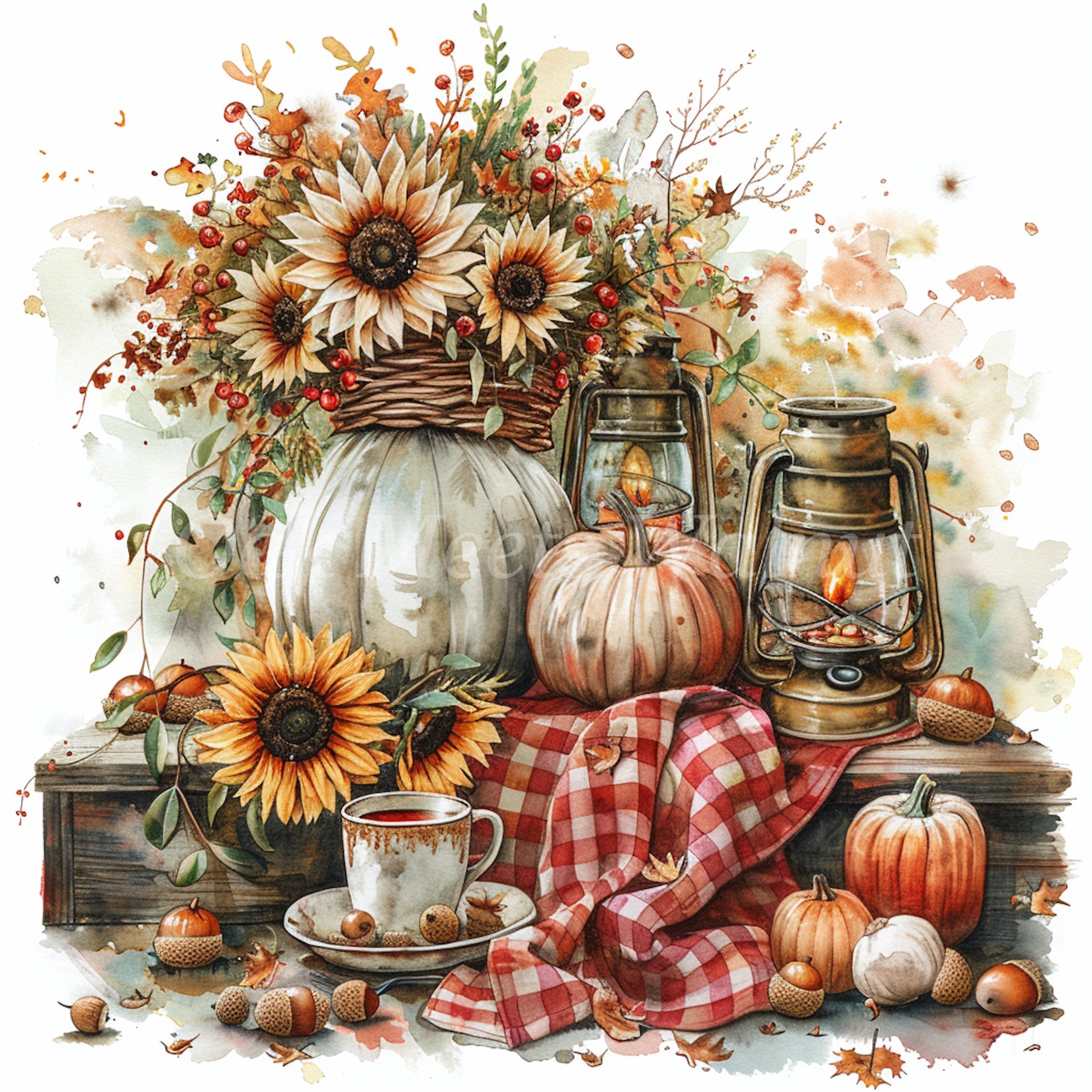 Watercolor Autumn Pumpkin & Sunflower Clipart (digital Download) - Etsy