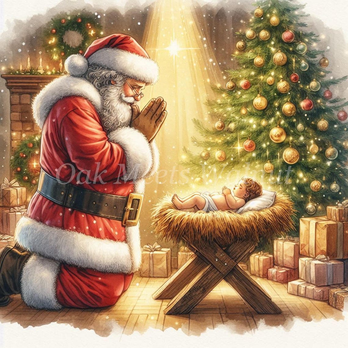 Santa Praying Watercolor Clipart Bundle: Christmas Scrapbook Graphics ...