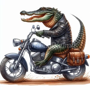 Alligator on Motorcycle Clipart: Watercolor Animal Biker Art (digital ...