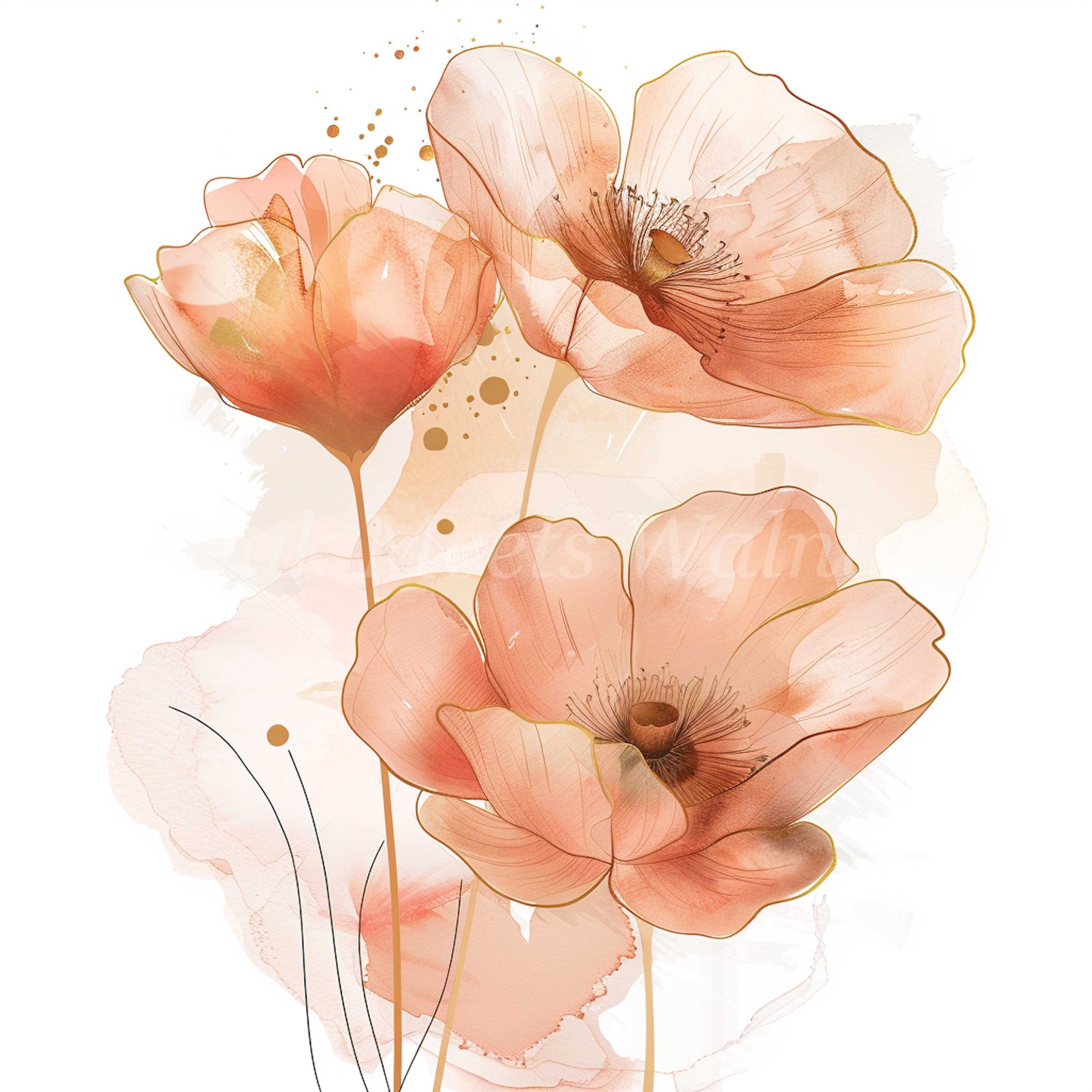 Watercolor Peach Flowers Clipart: Abstract Floral Graphics (digital ...