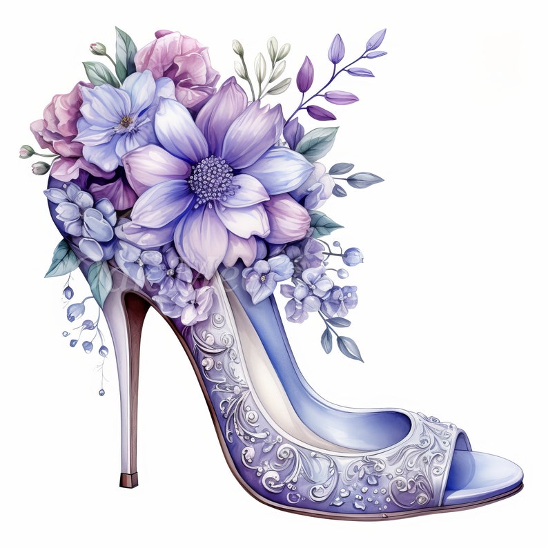 Floral Prom Shoes Clipart Bundle- 10 High Quality Watercolor Jpgs ...