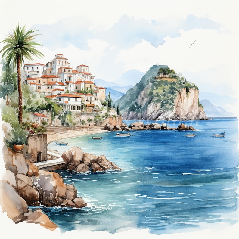 Italian Coast Watercolor Clipart Bundle: Landscape Images (digital ...