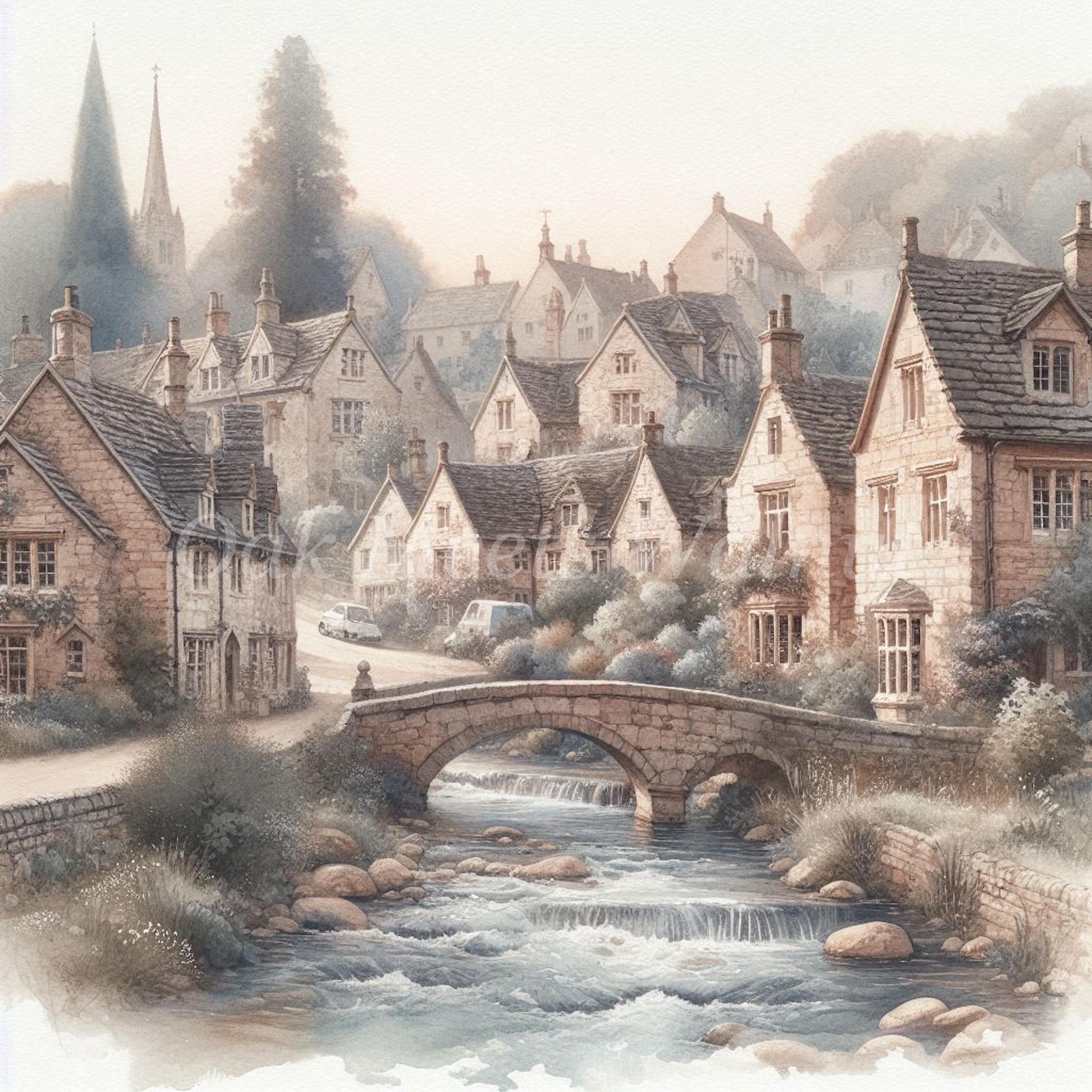 Old English Village Landscape Clipart Bundle 10 High Quality Watercolor ...