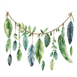 Boho Leaves Decor Clipart Bundle- 10 High Quality Watercolor Jpgs ...