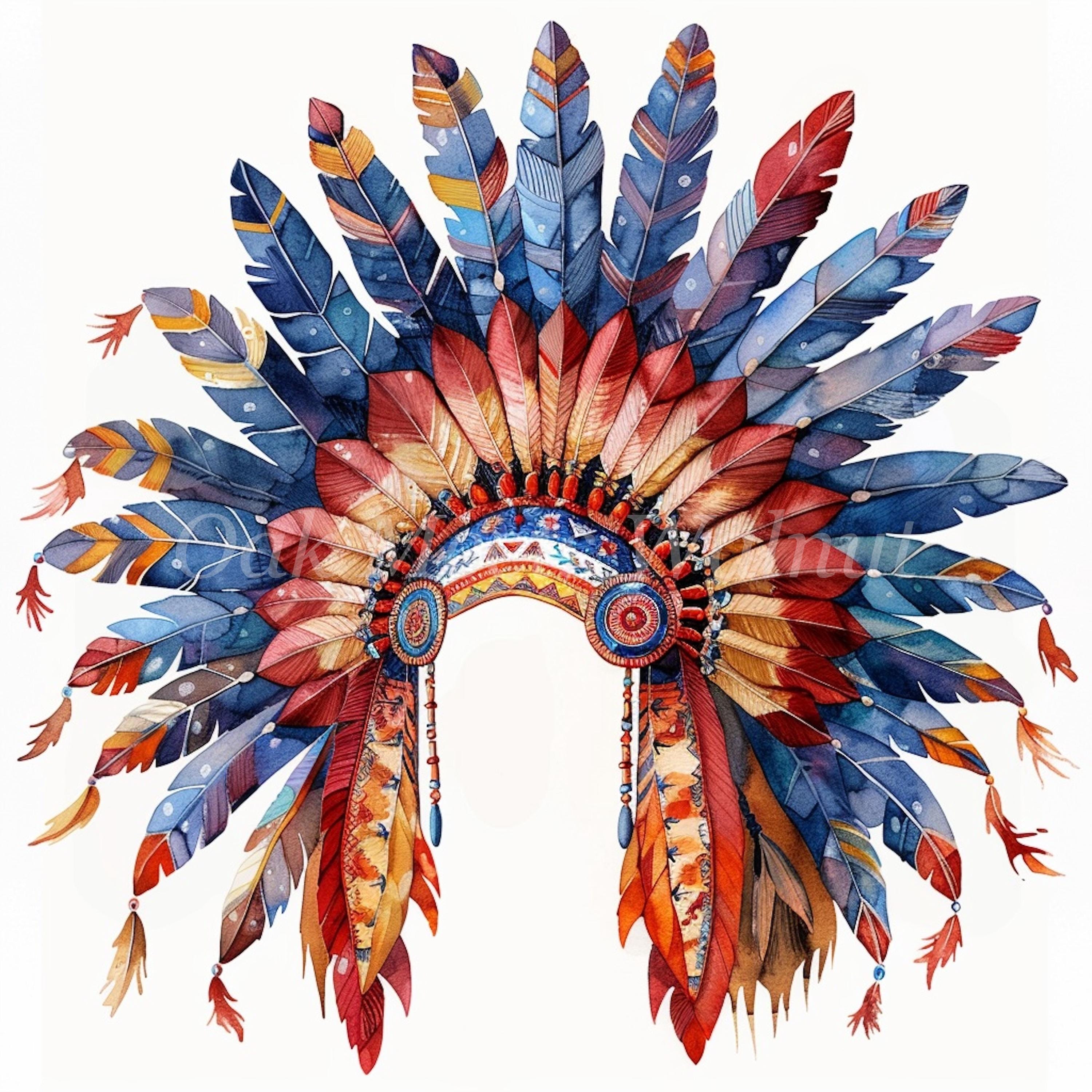 Native American Head Dress Clipart Bundle- 10 High Quality Watercolor ...