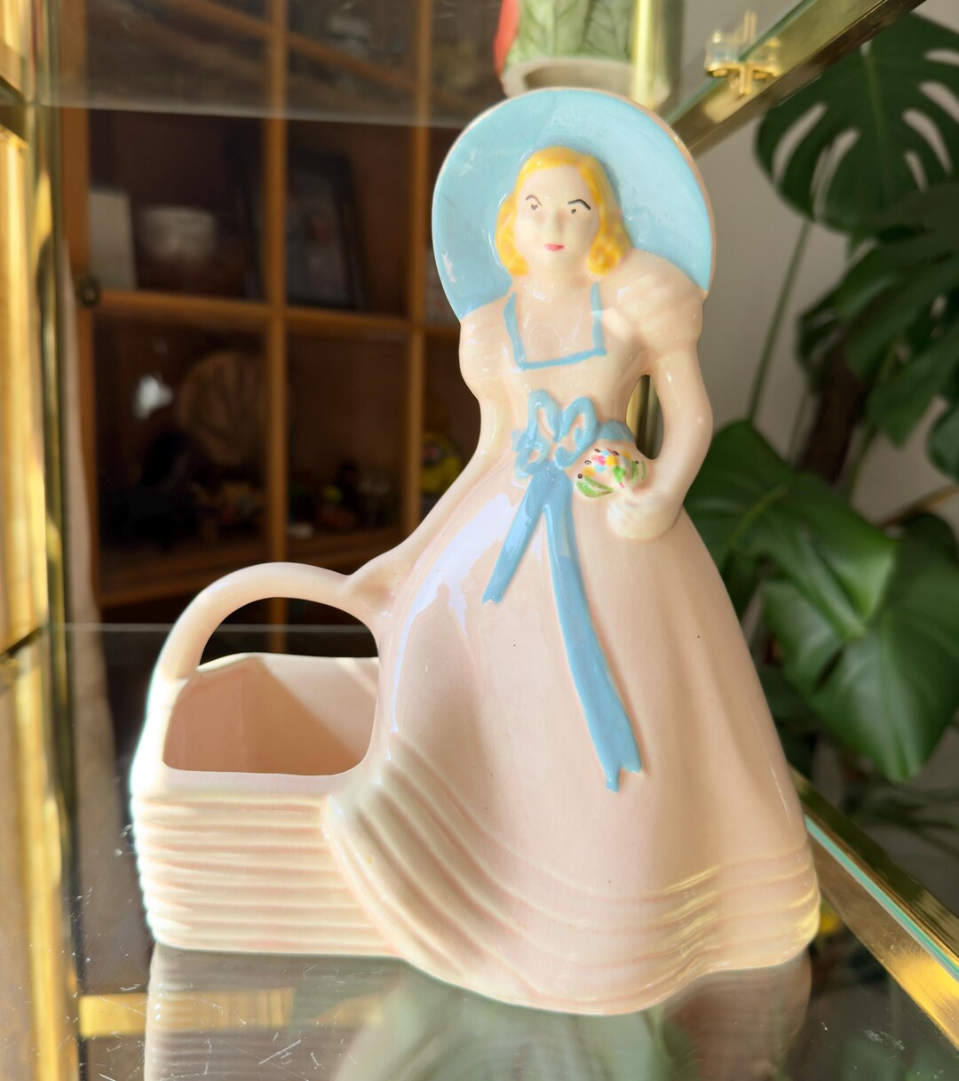 Vintage Hull Pottery Planter: Blue Bonnet Girl in Pink Dress - Etsy