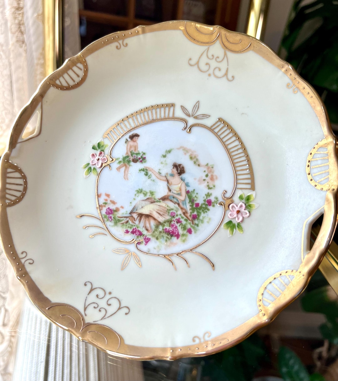Vintage ARDALT Japan Hand Painted Woman and Cherub Pedestal Dish - Etsy