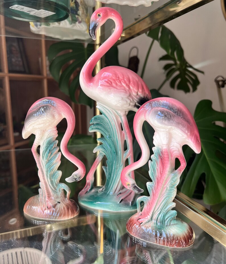 Set of 3 1940's MCM Pink Flamingo Figures - Etsy