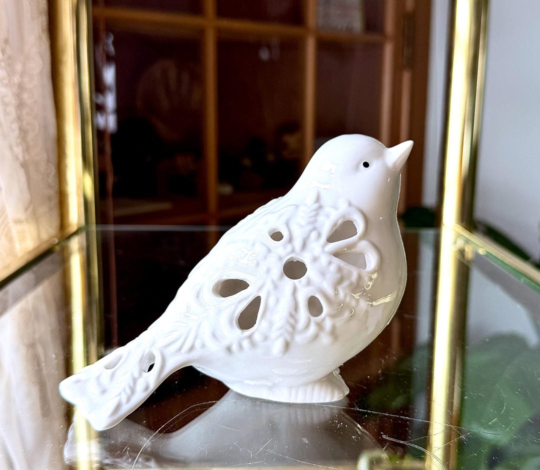 Vintage Inspired White Ceramic Bird Dove With Intricate Details With ...