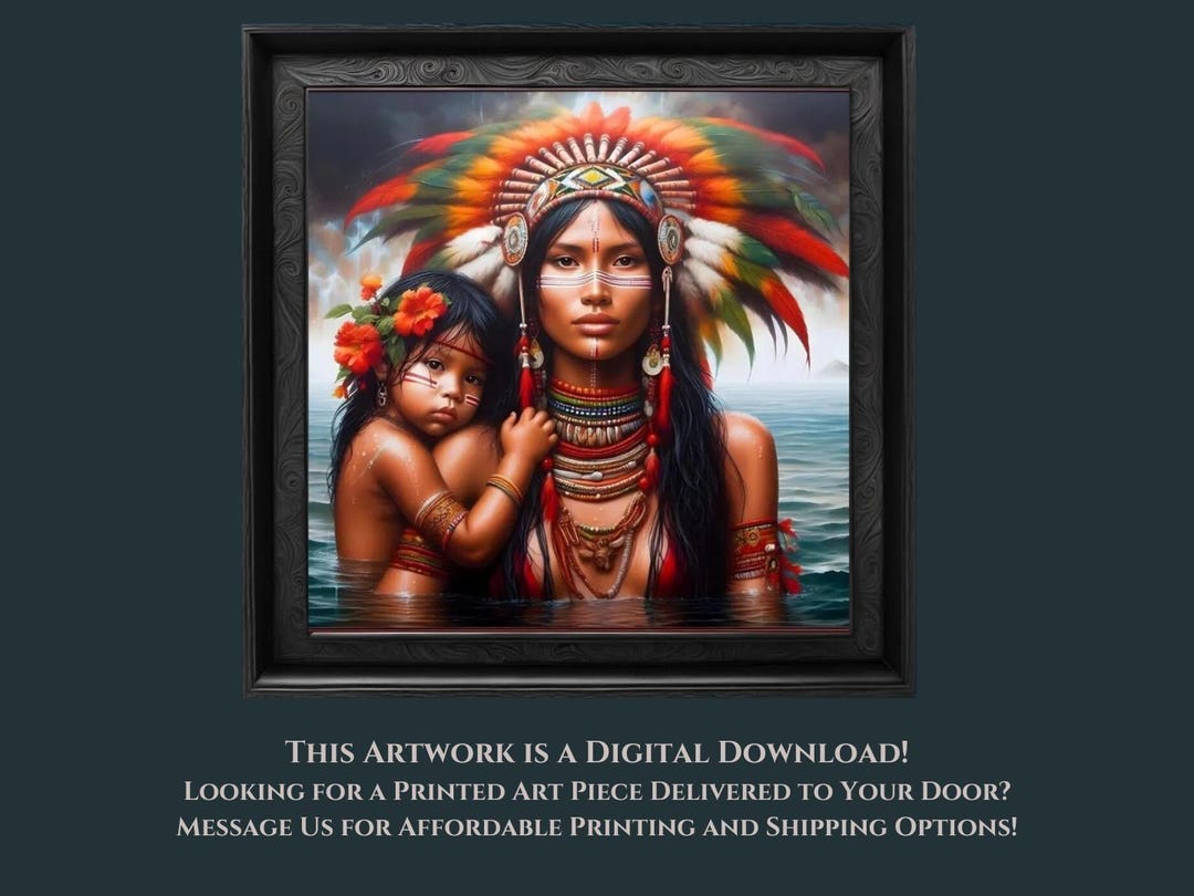Taino Mother and Child in Traditional Headdress[a Digital Download] - Etsy