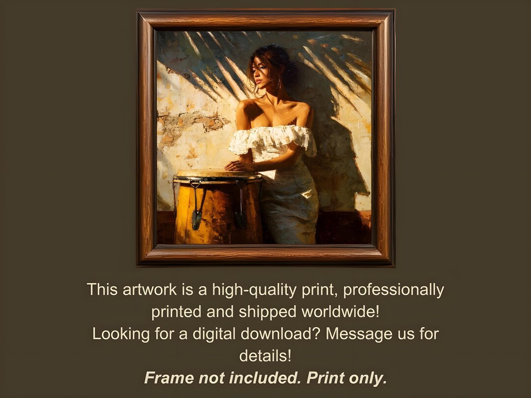 Puerto Rican Bomba Art Print: Woman With Drum, Palm Shadows - Etsy